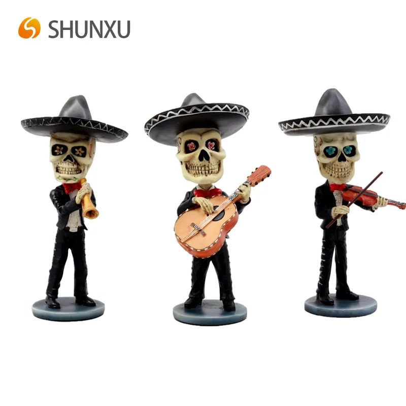 Resin Skull Skeleton Musician Rock Skull Head Figurine