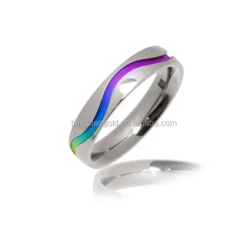 Fashion Jewelry 4mm Titanium Wave Rainbow Ring Gay Pride Rings - Buy ...