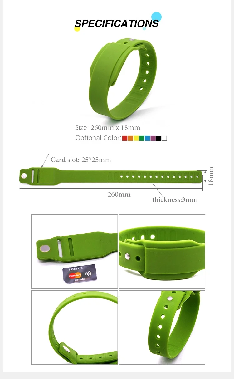 Silicone Rubber Bracelet with Vibrating RFID NFC Mini Card