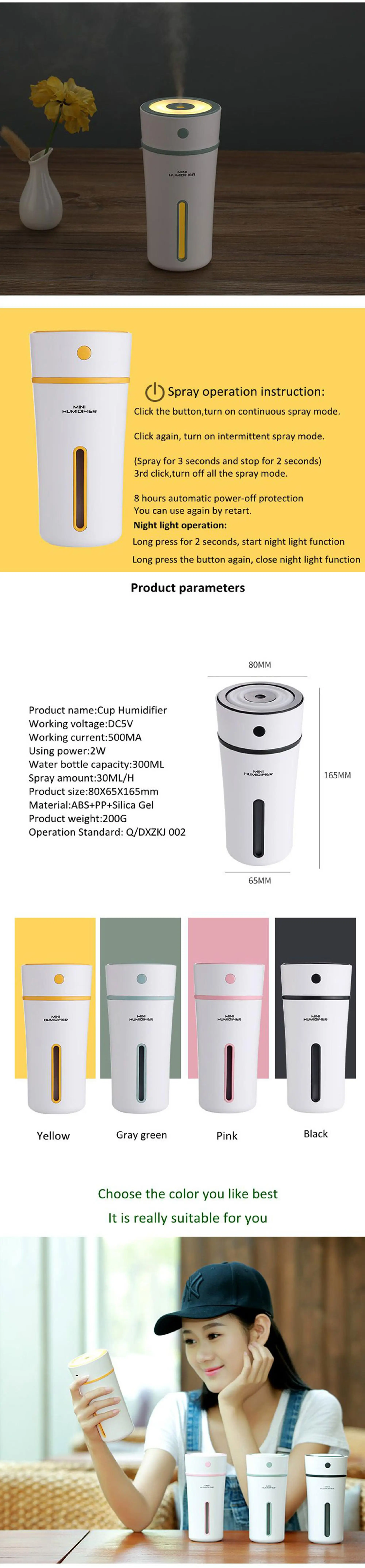 kbaybo colorful cup usb mini humidifier cool mist air humidifier with ...