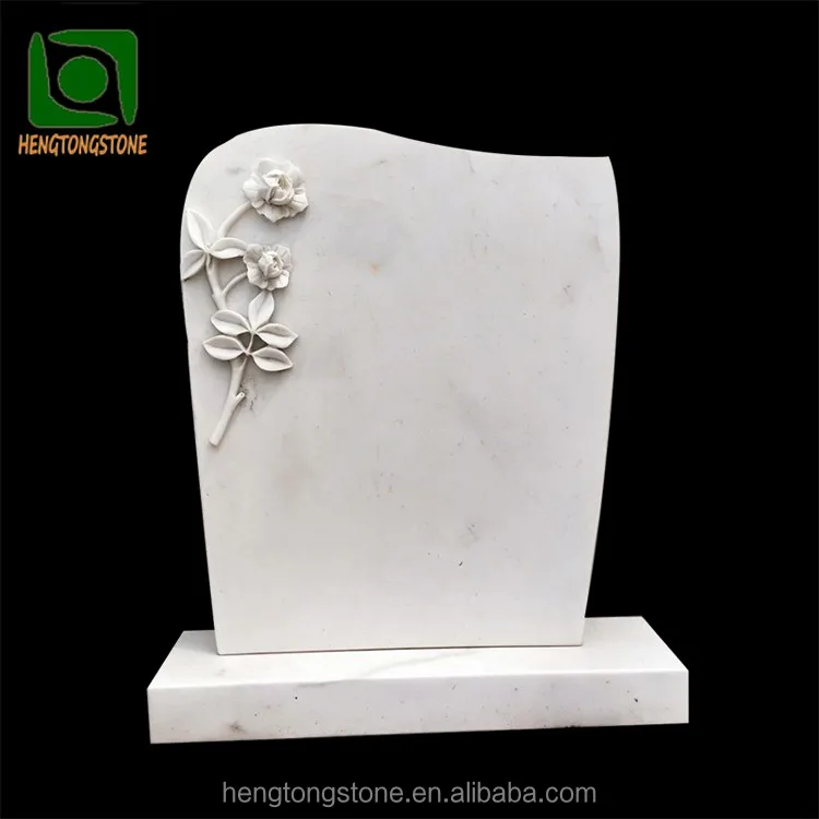 White Marble Tombstone with Simple Embossed Carved Sculpture