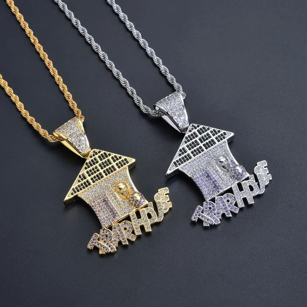 Newest Hiphop Jewelry Gold Full Colorful Cz Diamond Trap House Pendant ...