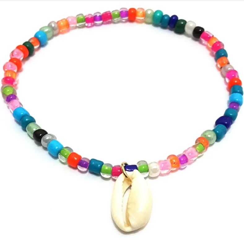 Bright Colorful Sea Shell Bead Pendant Women Beach Stretchy Glass Seed ...