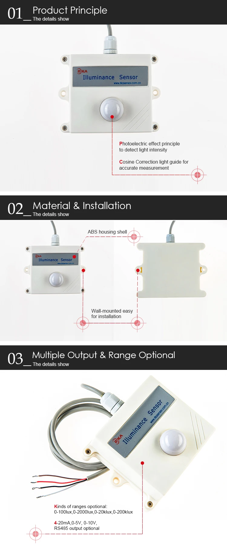 Rk Rk210-01 Indoor Outdoor 4-20ma 0-5v Rs485 Modbus Output Solar ...