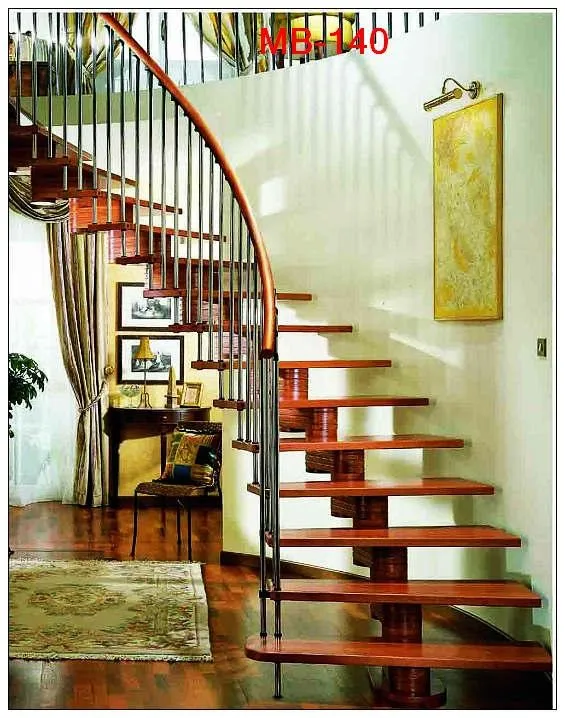 Stringer Tangga Dengan Pegangan Kayu Tapak Kayu Dan Pagar Logam,Ts-151 ...