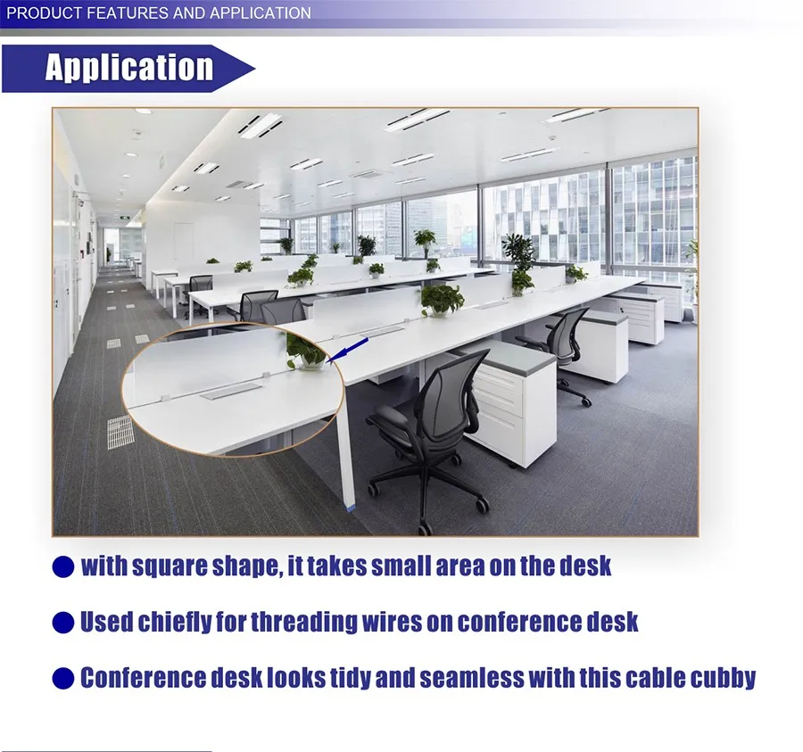 Aluminium Office Table Cable Cover with Buffering Wire Management