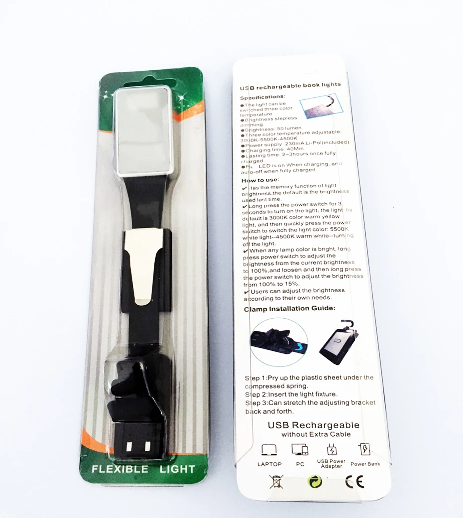 Usb Rechargeable Book Light Flexible Clip Led Reading Light For ...