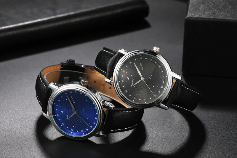Wj-8109 Small Moon Face Creative Fancy Mens Waterproof Watch Leather ...