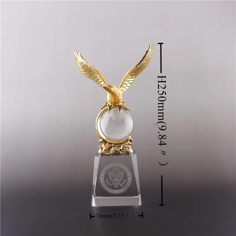 Custom Gold Eagle Trophy with Crystal Globe - Souvenir Gift