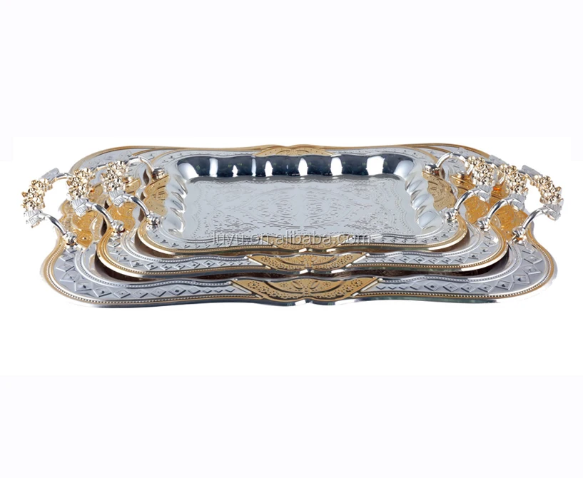 Stainless Steel Square Arab Serving Tray With Handle - Buy Serving Tray ...