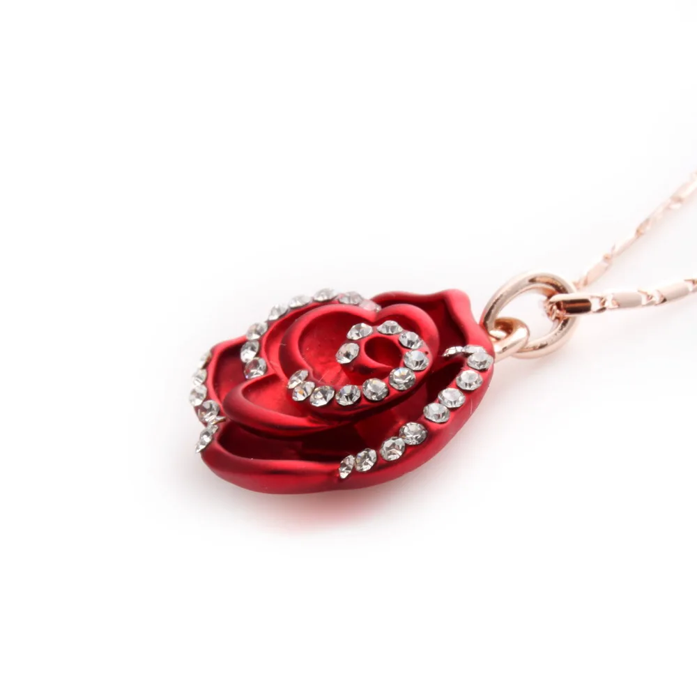 New Popular Rhinestone Red Rose Pendant Rose Simple Gold Plated Chain ...