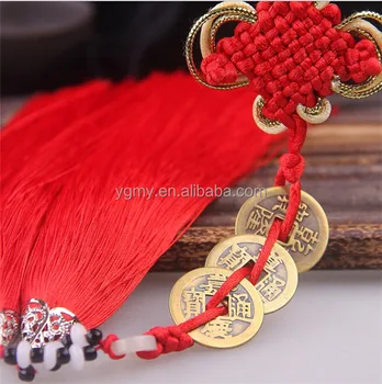 3 Copper Coins Red Chinese Knot Feng Shui Wealth Success Lucky Charm ...