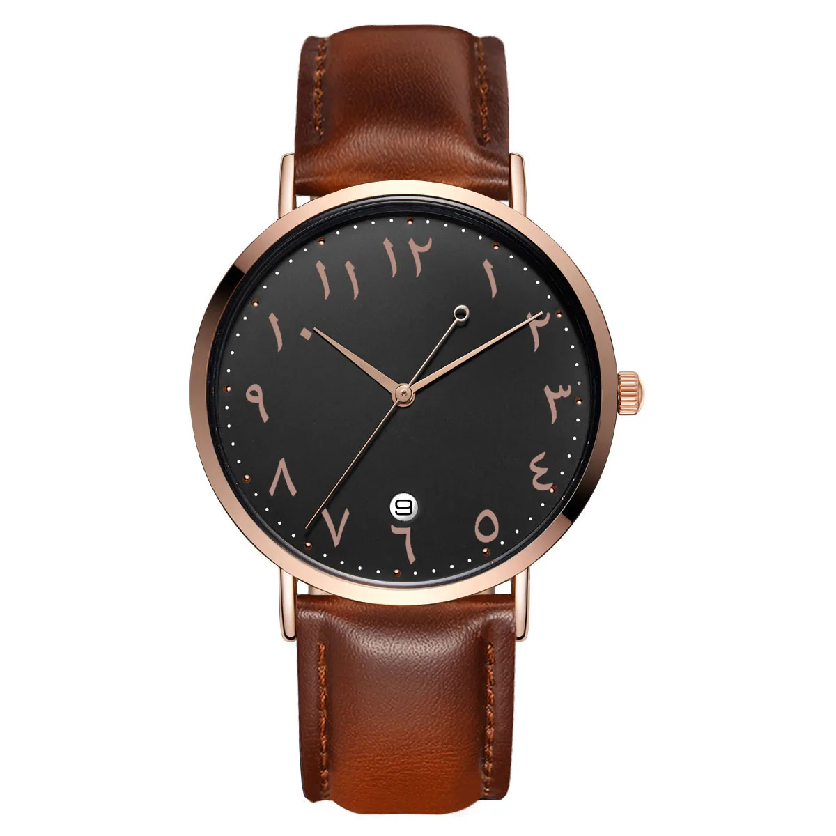 Arabic Numbers Leather Watch - Classic Unisex Quartz Wristwatches with ...