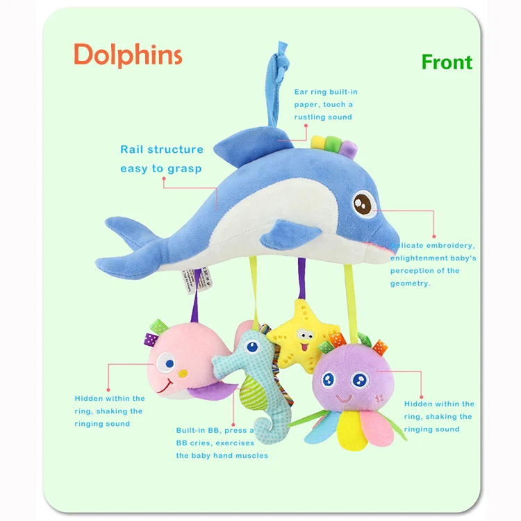 T003C Dolphin Soft Plush Toys Baby Bed Hanging Toy - Night Buddies