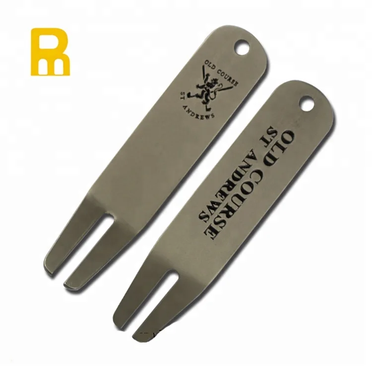 Pin Mei Custom Laser Engraving Logo Metal Bent Fork Golf Repair Divot Tool