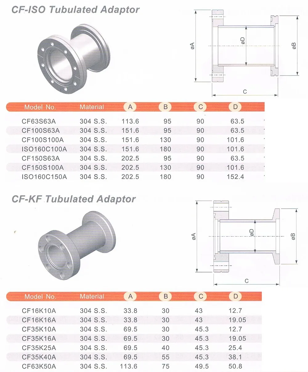 CF Flange ISO KF NW Tubulated Reducing Adaptor High Vacuum