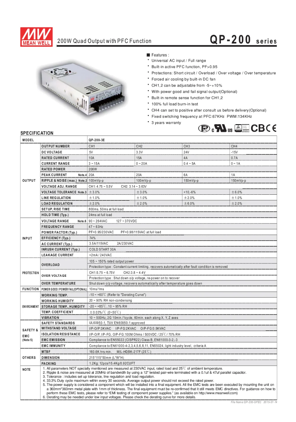 Original Mean Well Qp-200-3a Model 200w Quad Output With Pfc Function - Buy High Quality Ac To ...