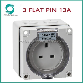 56so313 Ip66 Single Phase 3 Flat Pin 13a 250v Industrial Socket - Buy ...