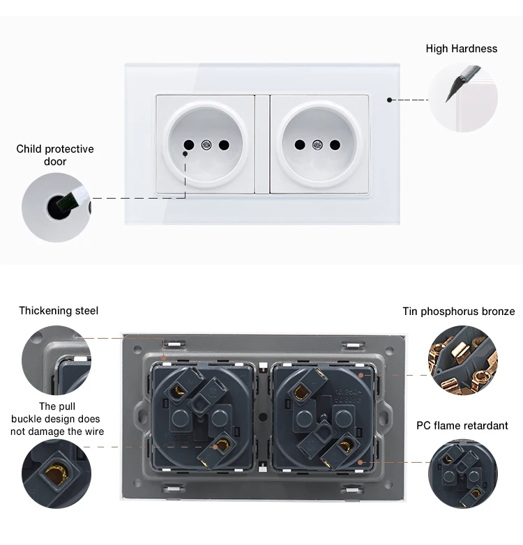Smartdust Euro 220v 15 Amp Multi Plug Tempered Glass Eu 4 Pin Double ...