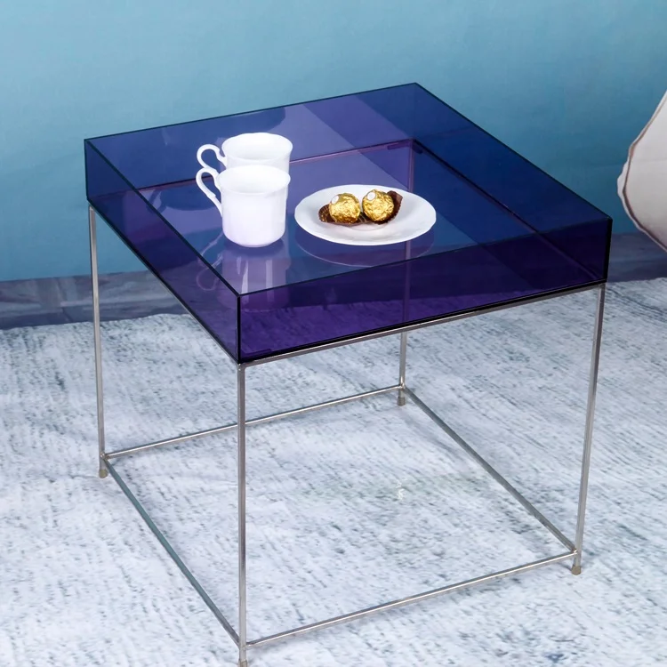 Unique Design Cube Shape Purple Color Acrylic Coffee Tray Table With ...