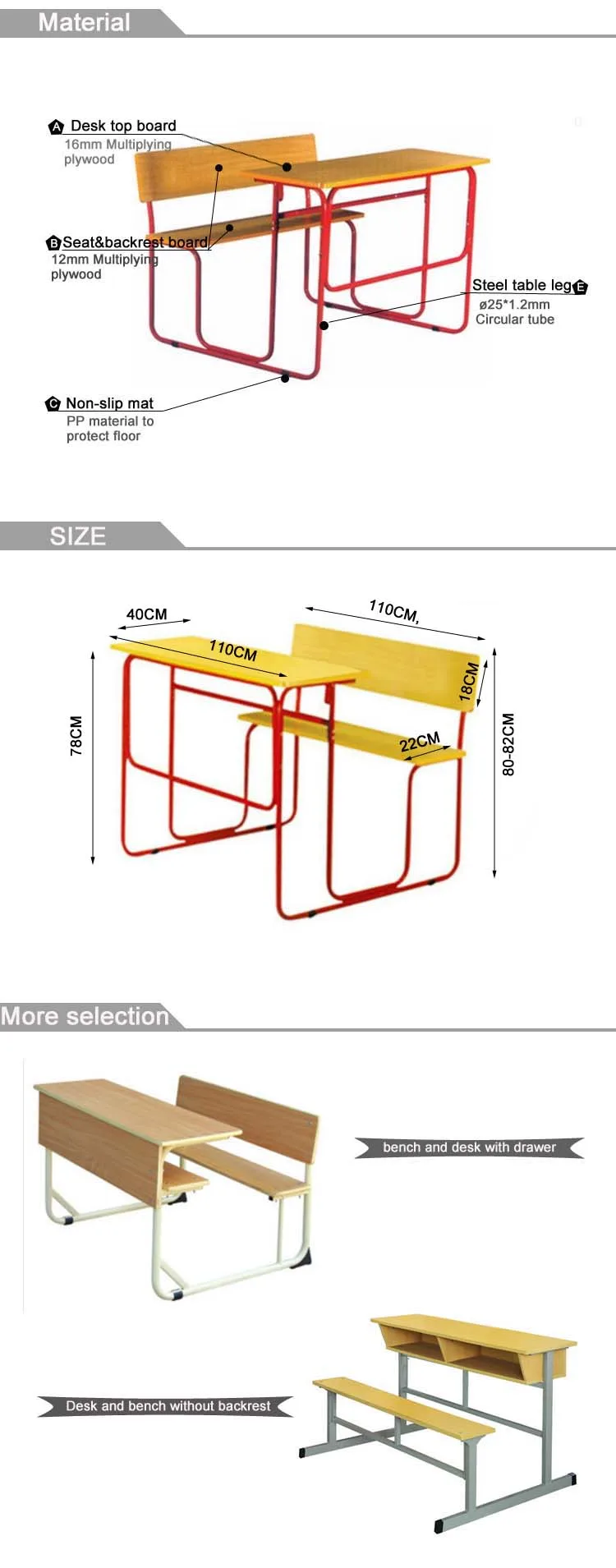 Education Furniture Student Desk School Table And Chairs With Bench ...