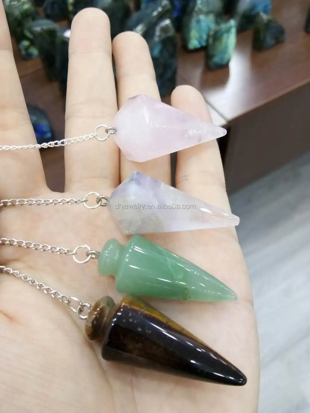 Hexagon Pyramid Natural Stone Healing Crystal Amulet Reiki Pendulum ...