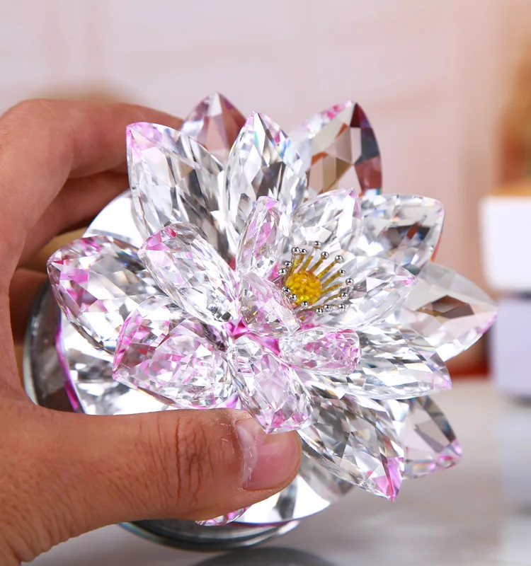 Free Sample Sparkle Pink Crystal Lotus Flower Sculpture For Home ...