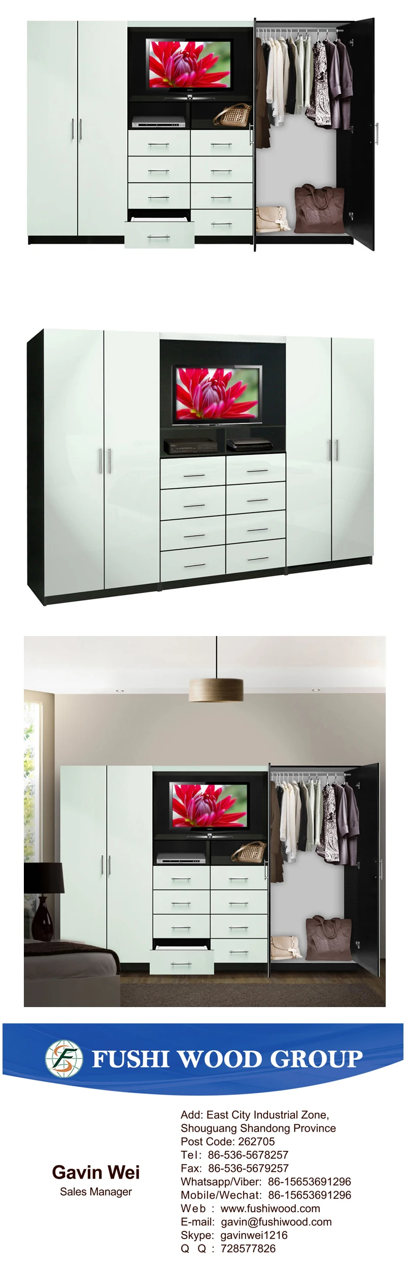 Shop Our Latest Bedroom Wall Wardrobe with TV Cabinet Design