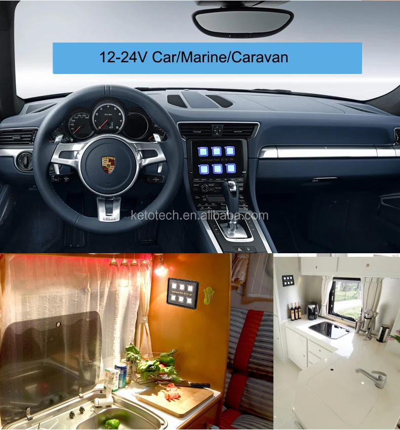 12 Volt 6 Gang Rocker Black Rv Car Boat 12v Touch Switch Panel - Buy ...