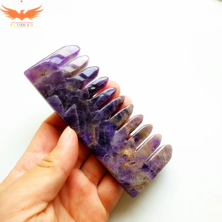 2023 Low Price Gemstone Guasha Amethyst Comb Chinese Therapy Tools Head ...