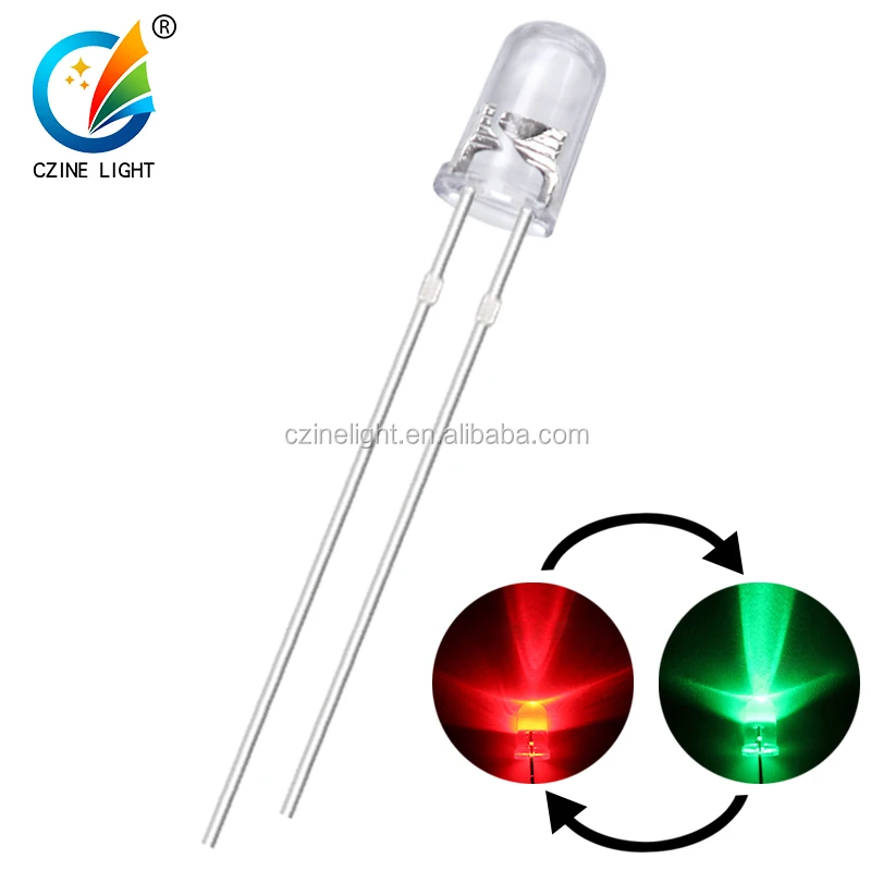 Free Sample Czinelight F5 2 Pins Round Clear lens Red & Green Bi-color ...