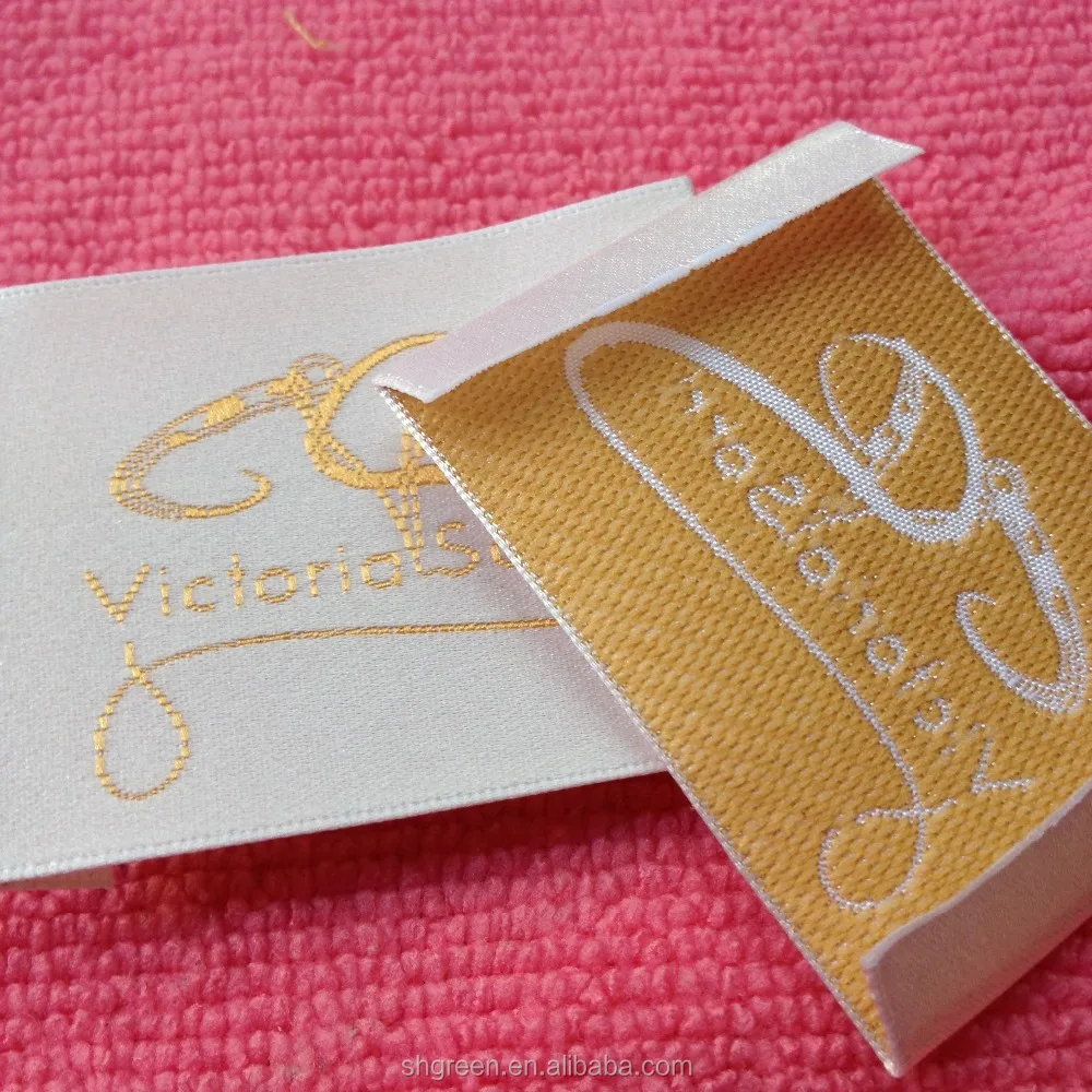 Embossed Logo White Satin Woven Label,Satin Fabric Label With Glossy ...