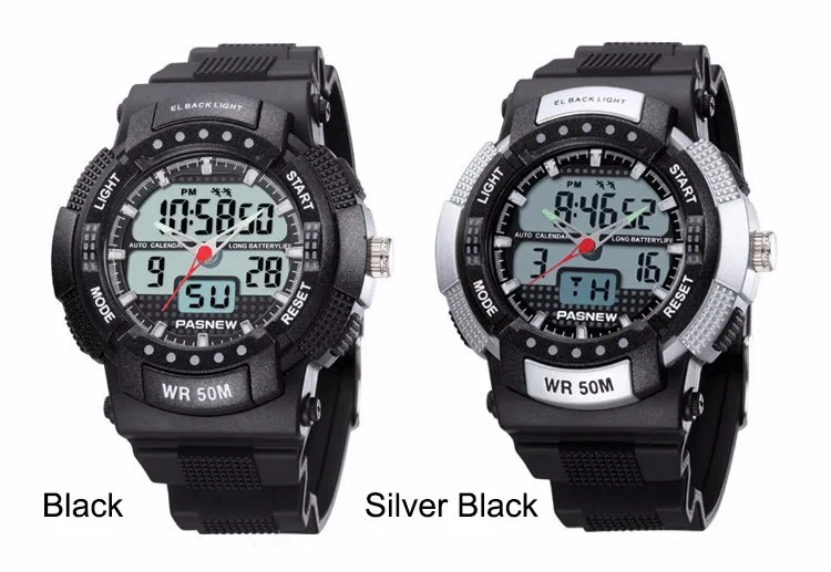 Pasnew Custom Logo Mens Dual Time Analog Digital Watch 5atm Waterproof ...