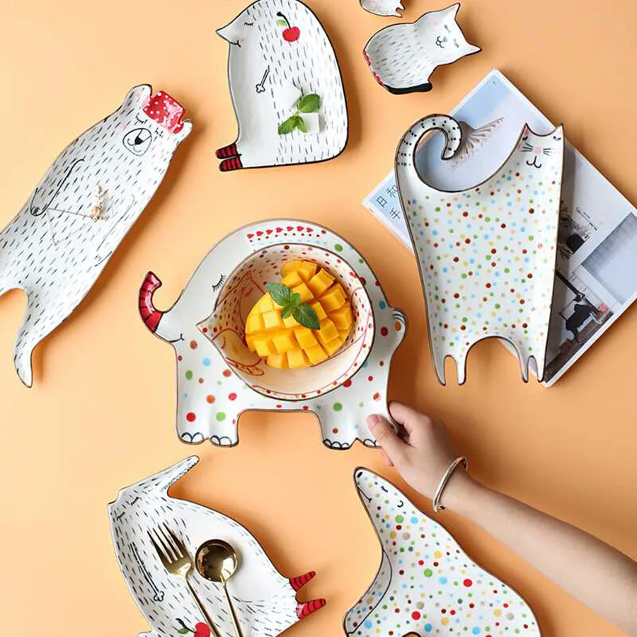 Kids Ceramic Plates Sets - Animal Shape Porcelain Dinnerware