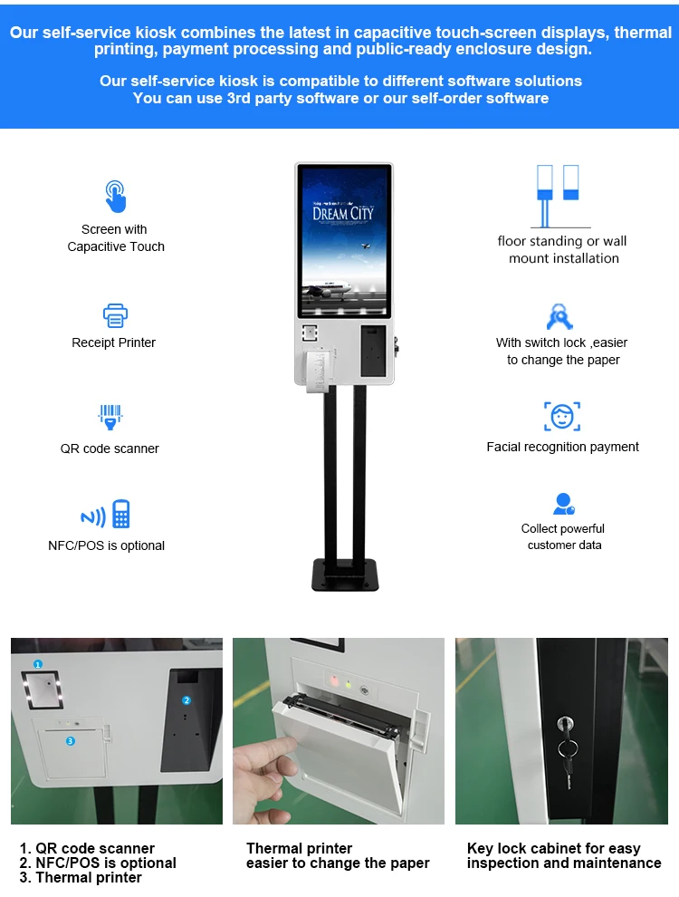 Touch Screen Self Service Terminal Kiosk For Airport Self Check In ...