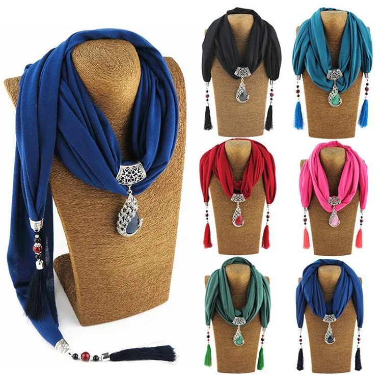 Fashion Colorful Design Pendant Scarf Alloy Jewelry Scarf Necklace ...