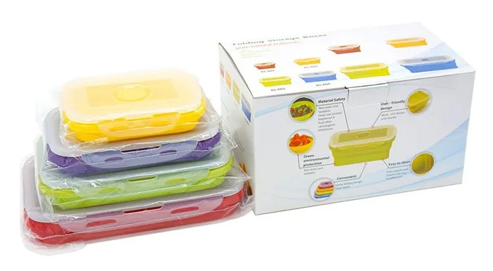 Thin Bins Collapsible Containers Set Of 4 Food Storage Rubber Silicone ...