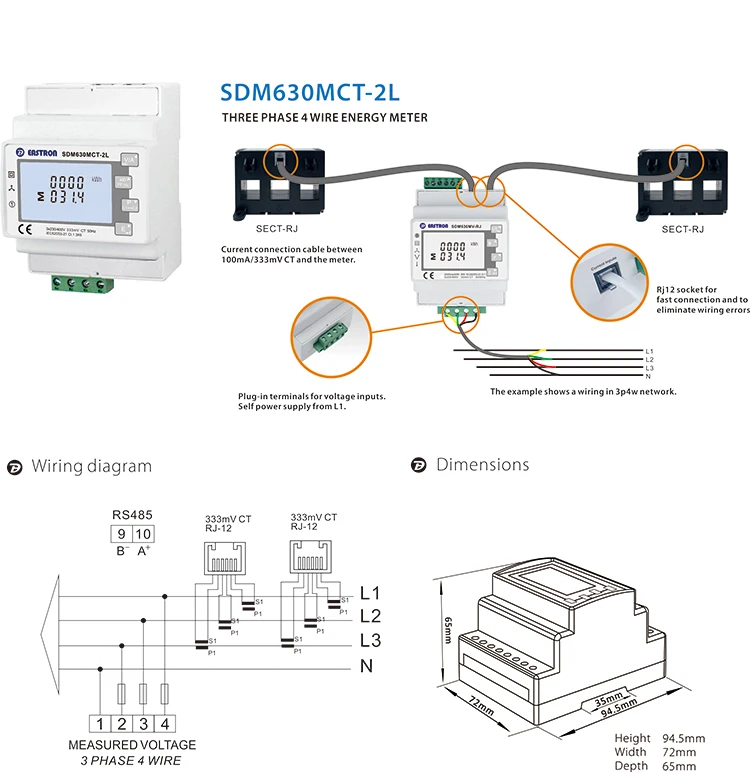 Sdm630mct-2l Three Phase Din Rail Mounted Plug Port Dual Load ...