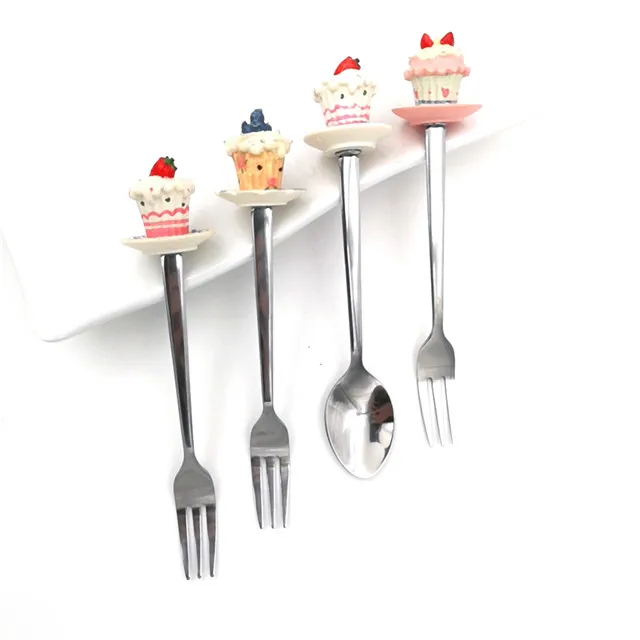 Hot Sale Cutlery Set Pastry Spoons Forks With Cake Design Head - Buy ...