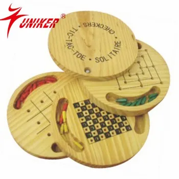 Round Wooden Board Game Set 3 In 1 Board Game For Travel - Buy Wooden ...
