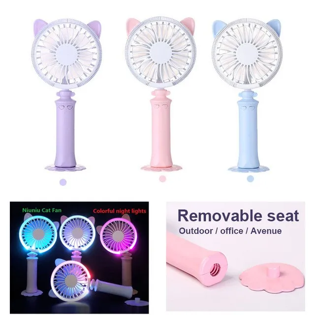 Usb Rechargeable Portable Fan,Small Fan With Multi-color Led Light,2 ...