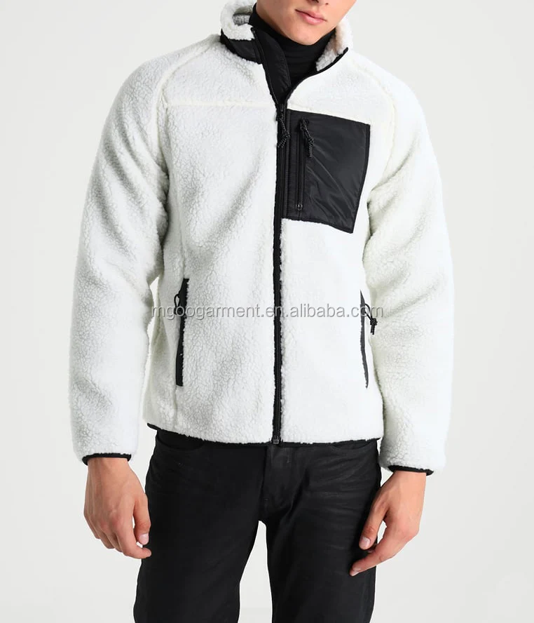 Men's White Lined Sherpa Jacket Custom Fleece Jacket With Contrast ...