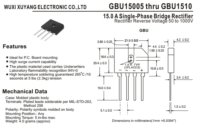 15a 800v Bridge Rectifier Diode Gbu1508 Gbu - Buy Bridge Rectifier ...