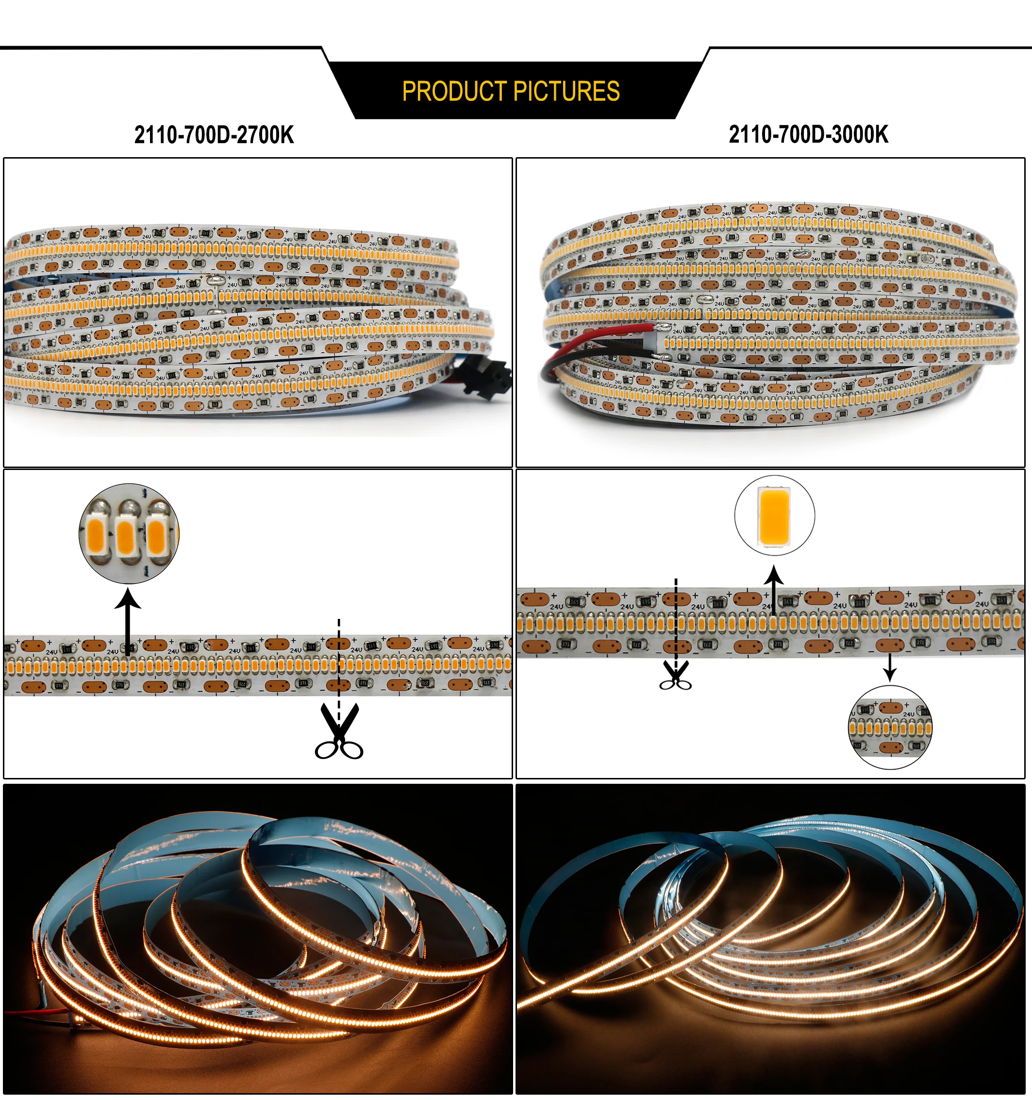 High Quality Cri 90 18w/m 700led/m 24v Ultra Thin Micro Smd 2110 Led ...