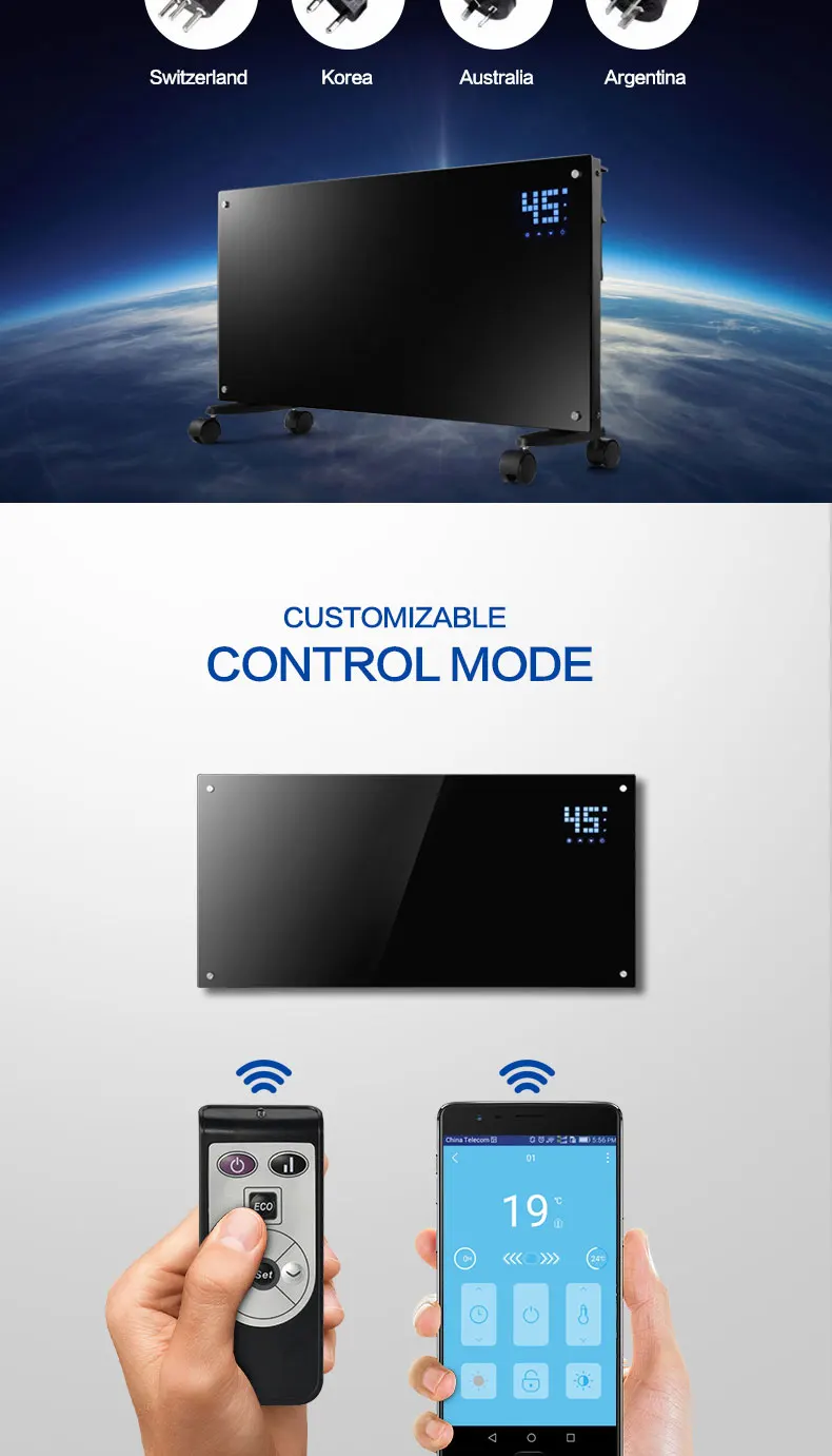 Electric Free Standing 2000w Heating Element Glass Convector Heater ...