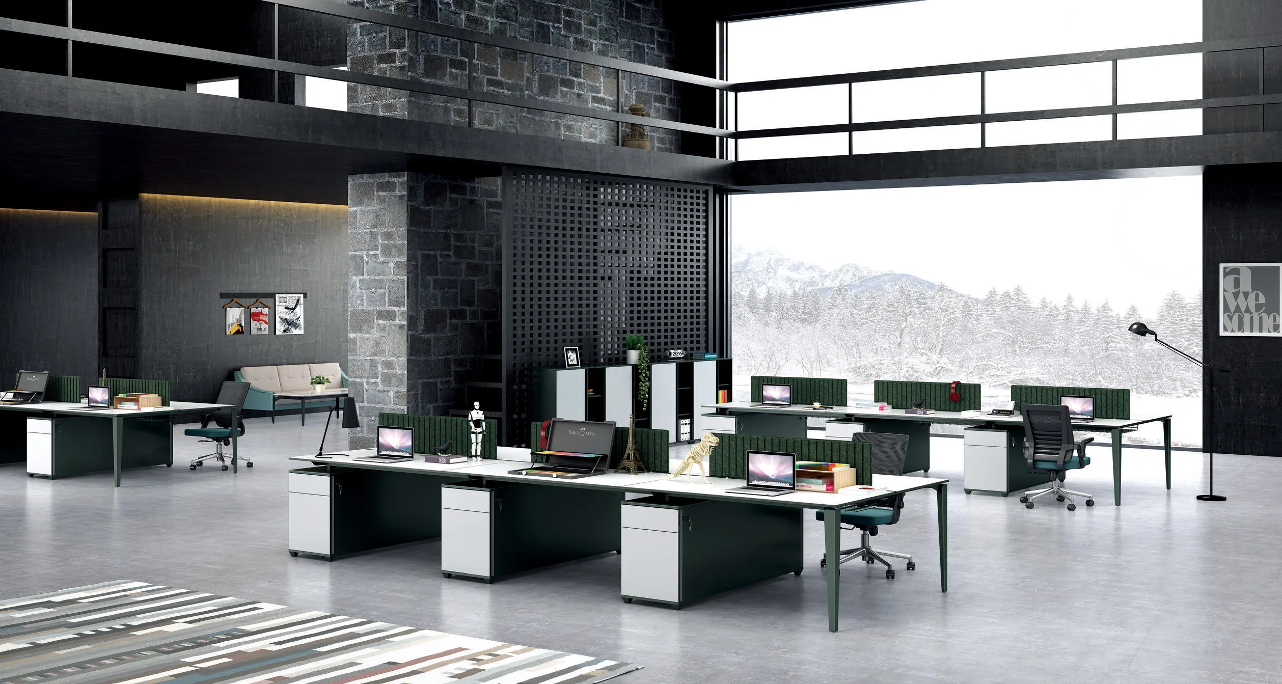 Modern Modular Open Office Furniture Linear Work Station Table 6 Seater ...