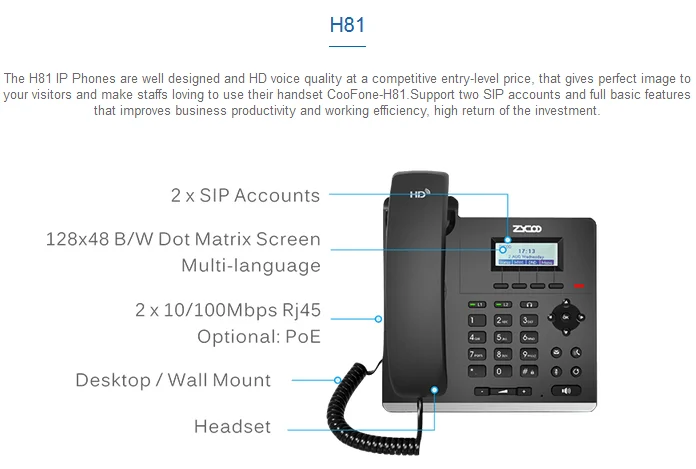 2.8" Color Lcd Screen Ip Phone Zycoo Coofone-h83 Voip Sip Phone - Buy ...