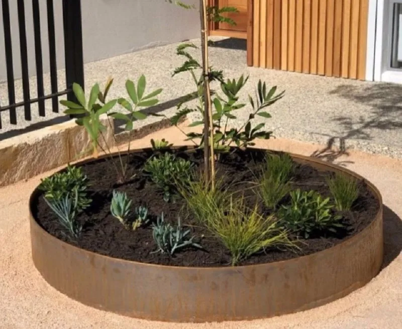 Custom Made Corten Steel Garden Planter/tree Ring With Folded Top Edge ...