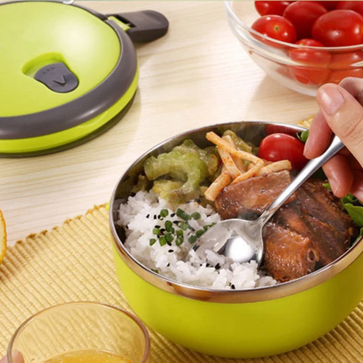 Colored Round Stainless Steel Bento Lunch Box with Lock for Kids and ...