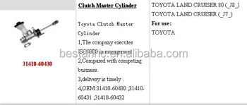 Clutch Oem: 31410-60430 31410-60431 31410-60432 - Buy Master Cylinder ...